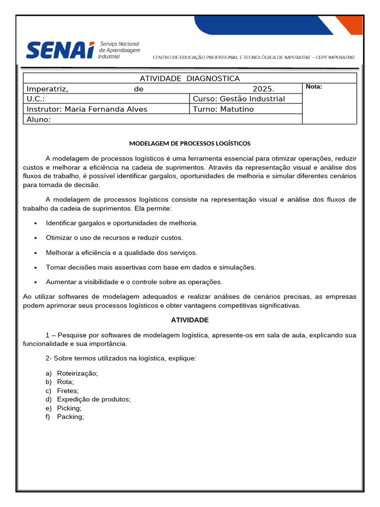 Atividade Modelagem de Processos Logísticos | PDF