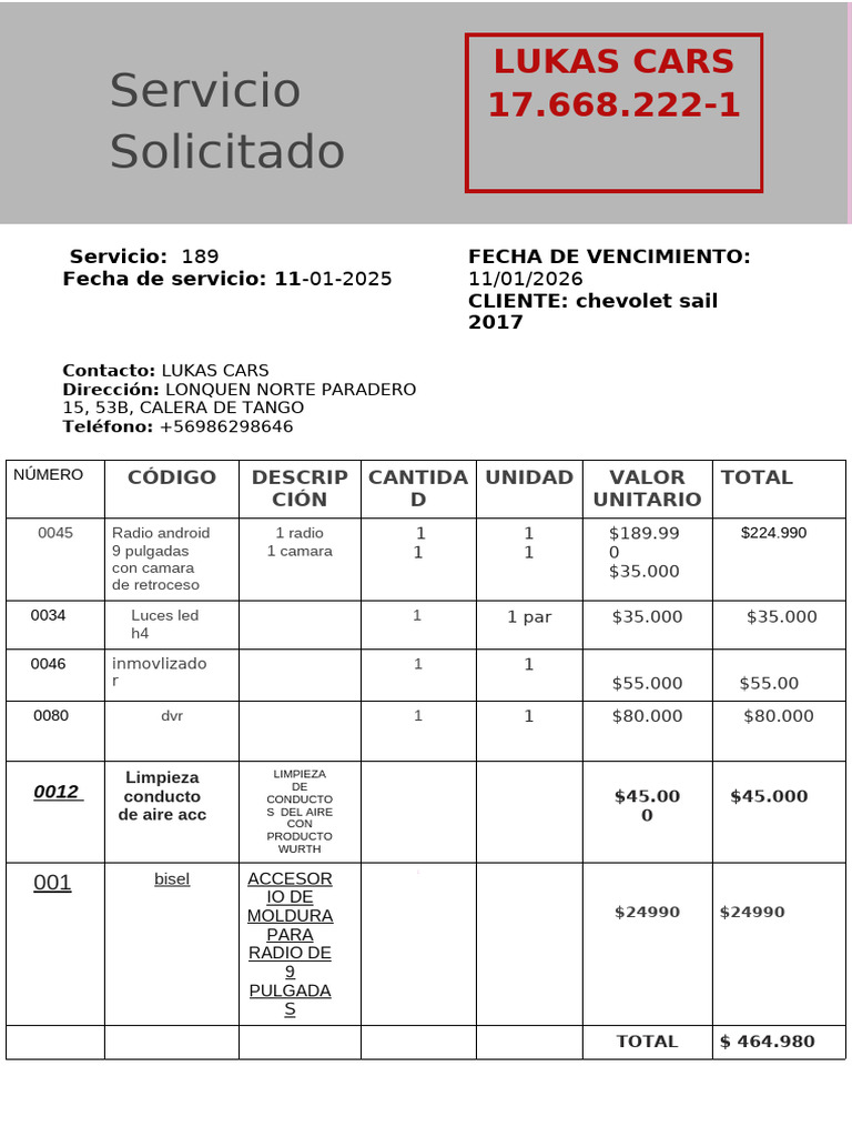 Servicio de Instalación de Accesorios Auto | PDF