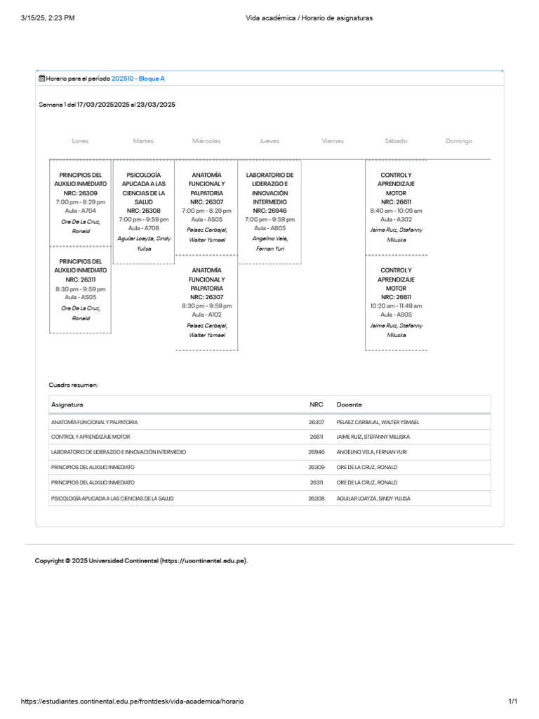 Vida Académica - Horario de Asignaturas | PDF