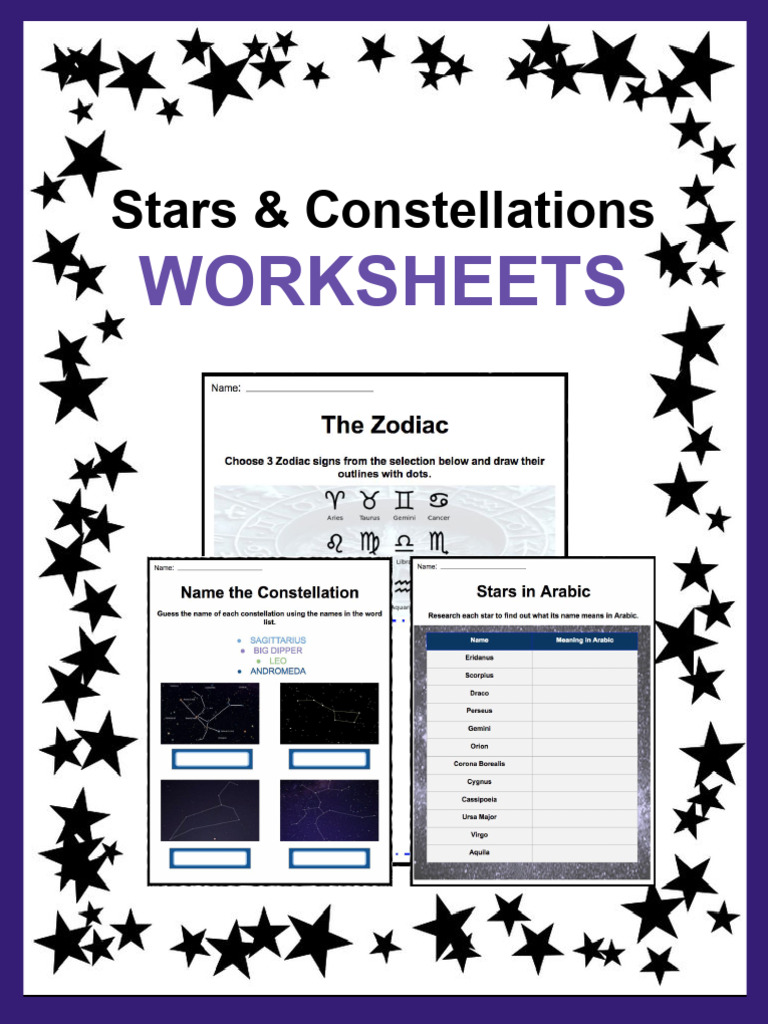 Sample Stars Constellations Worksheets | PDF | Constellation | Stars