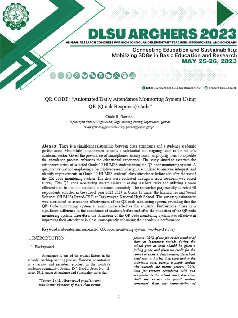 QR CODE - Automated Daily Attendance Monitoring System Using QR ( | PDF ...