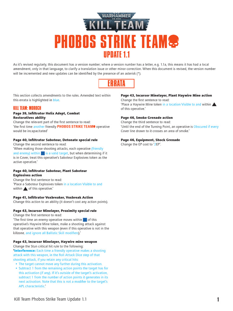 Errata Phobos Stike Team V1.1 | PDF