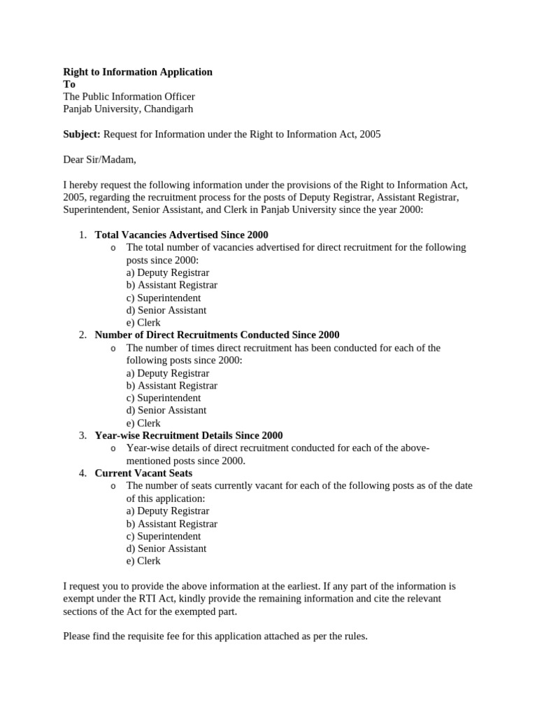 RTI Application for University Recruitment Data | PDF