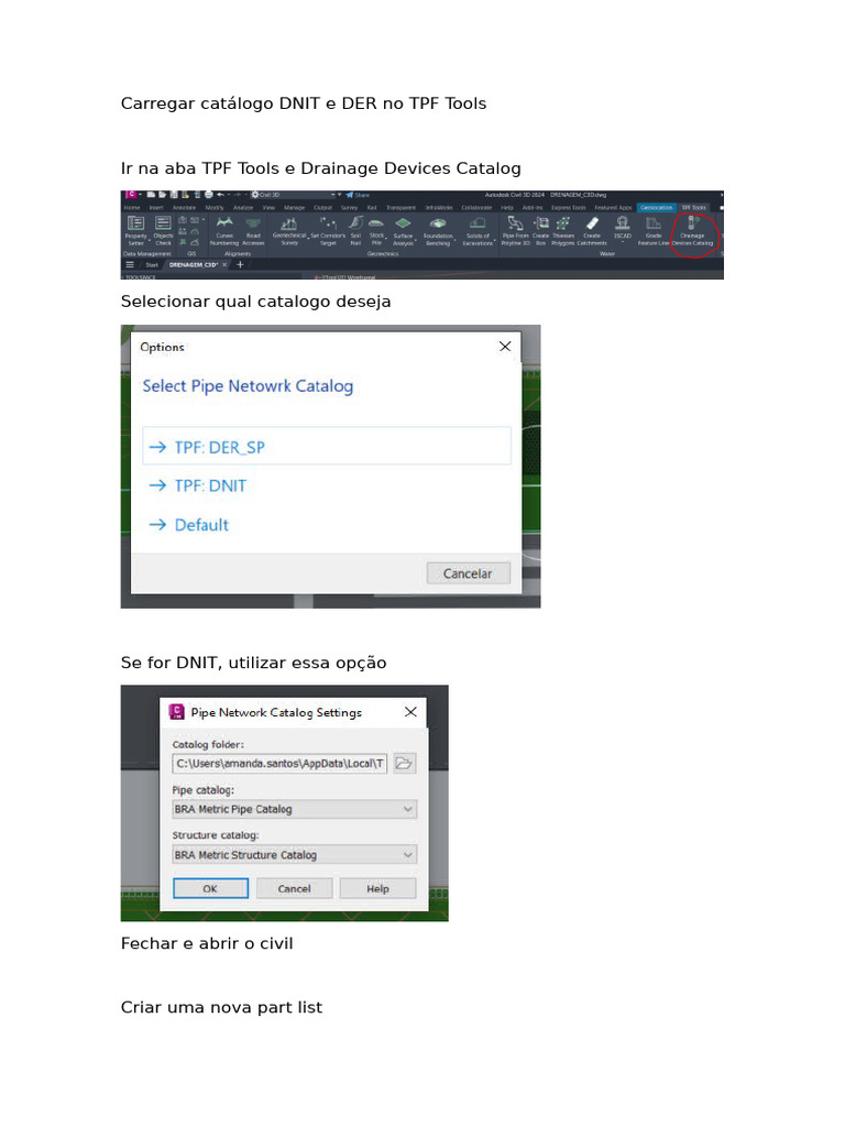 Carregar Catálogo DNIT no TPF Tools | PDF