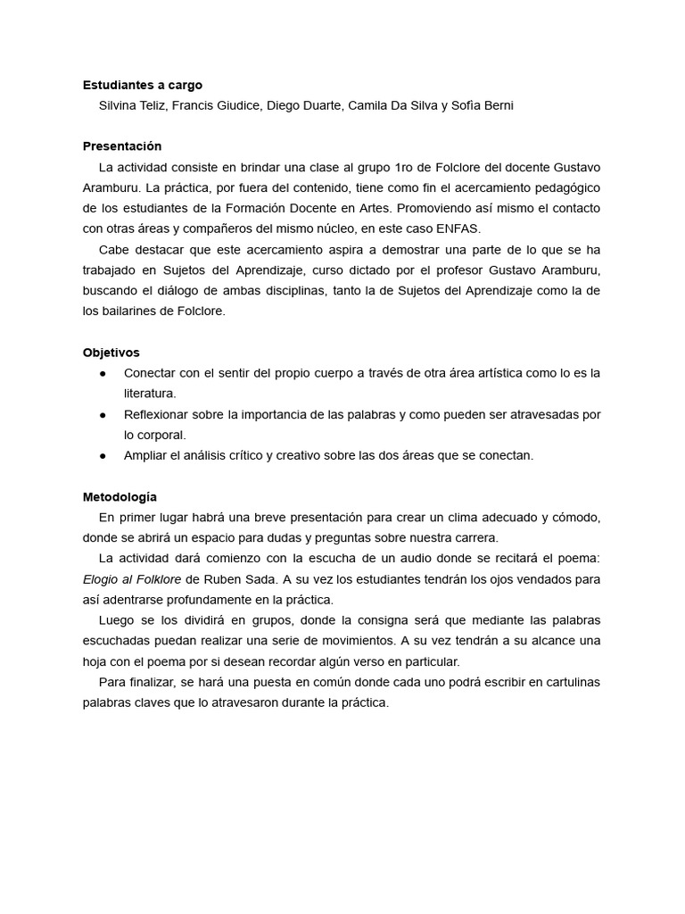 Clase para 1ro de Folclore | PDF