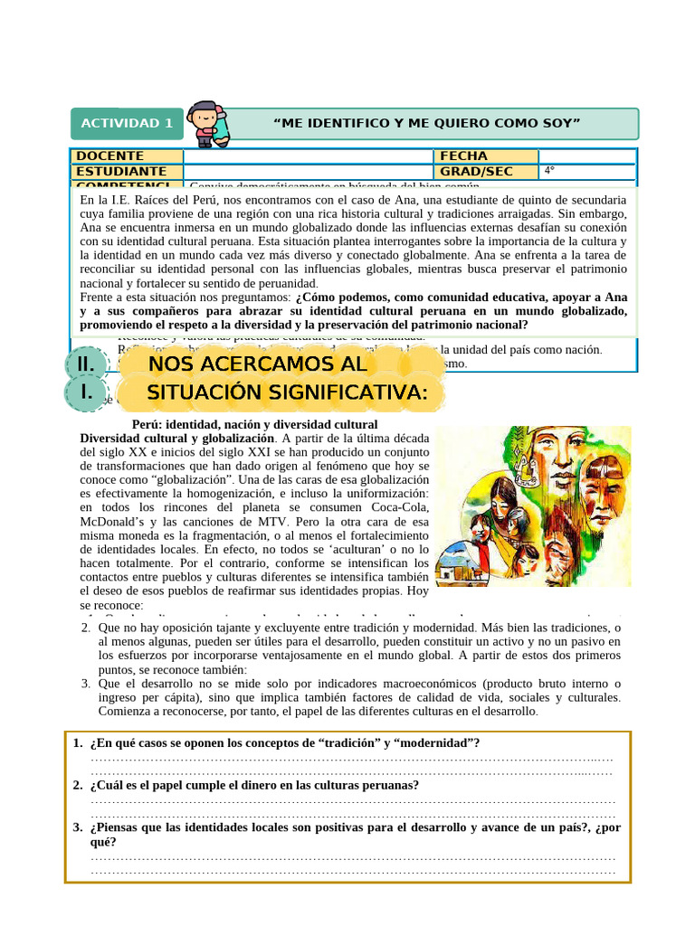 4° DPCC - Actv.01-Uni.4 2024 | PDF | Sociedad | Globalización