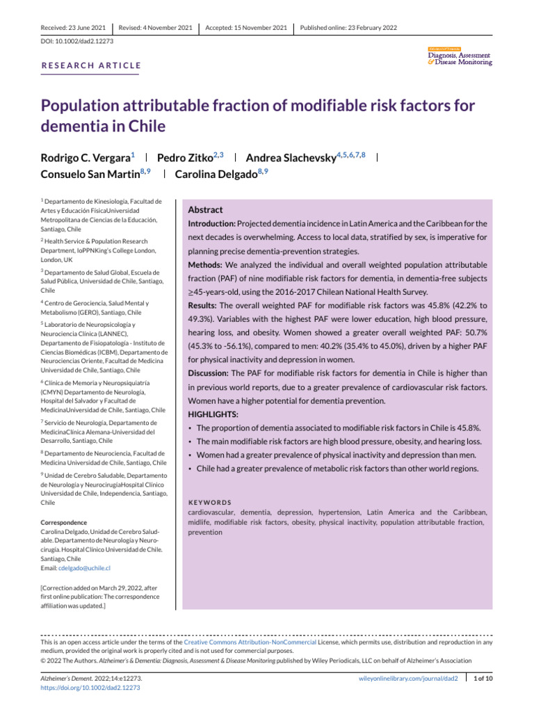PAF Modifiable Risk Factors For Dementia in Chile | PDF | Dementia ...