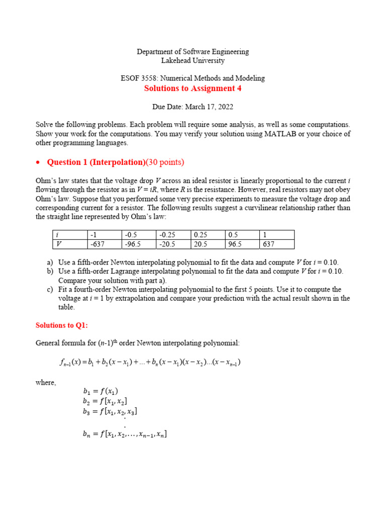 Assignment4 Solutions Withmarking - Scheme | PDF | Interpolation | Resistor
