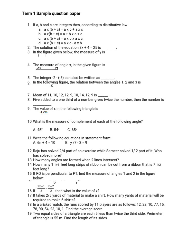 Class 7 Term 1 Sample Question Paper | PDF