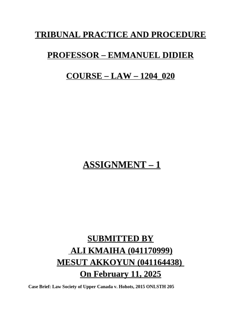 Assignment#1 - Tribunal Procedures | PDF | Intervention (Law) | Tribunal