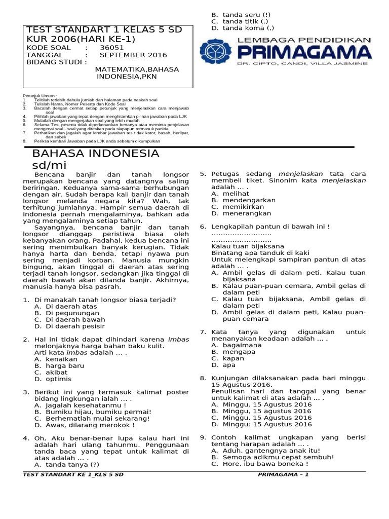 TS 1 Mat Klas 5 SD Kur 2006 | PDF