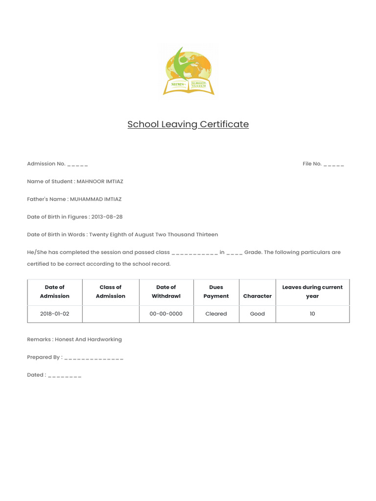 School Leaving Certificate | PDF