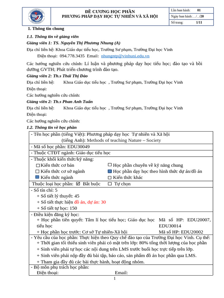 Đề Cương Học Phần Ppdh Các Môn Về Tự Nhiên Và Xã Hội | PDF