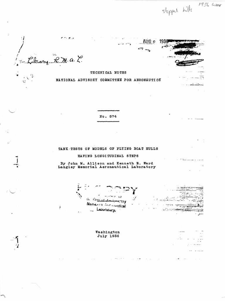 1936 Tank tests of models of flying boat hulls having longitudinal ...