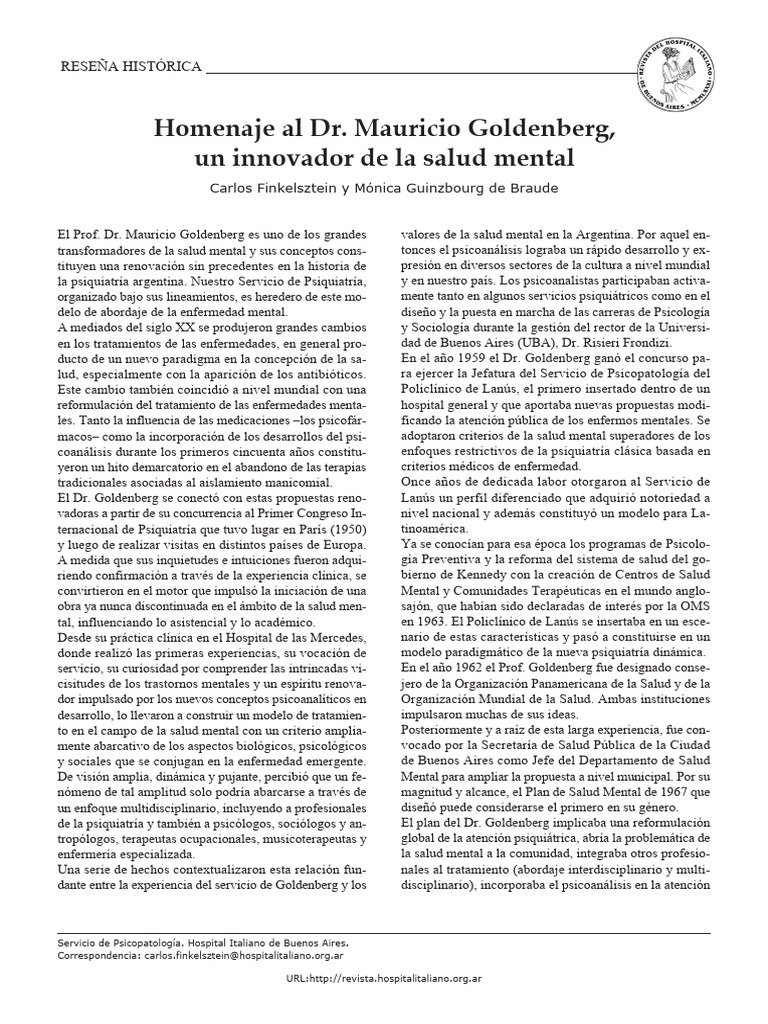 Finkelsztein, C. y Guinzbourg de Braude, M. (junio de 2008) Homenaje al Dr. Mauricio Goldenberg ...