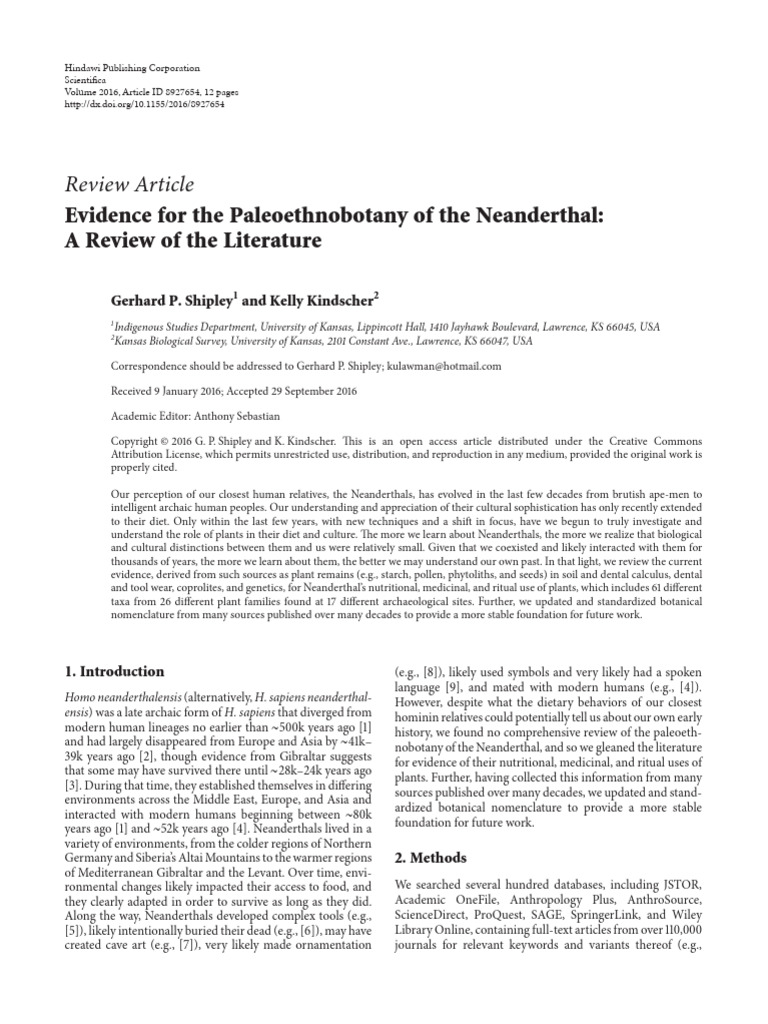 Evidence For The Paleoethnobotany of The Neanderthal | PDF | Neanderthal
