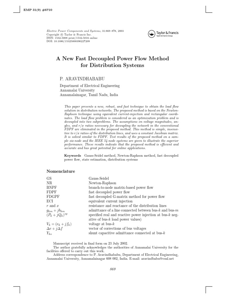 A New Fast Decoupled Power Flow Method | PDF | Electrical Engineering ...