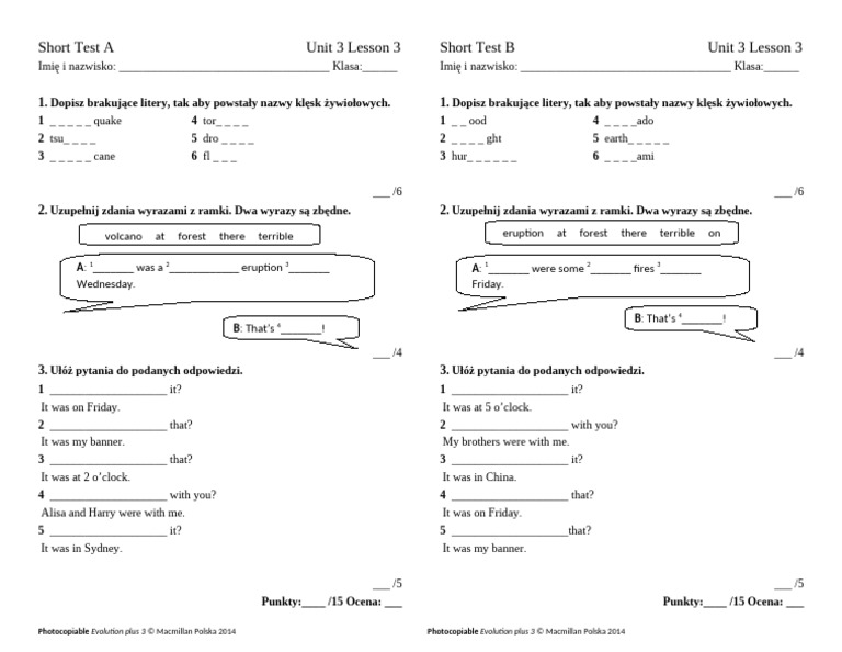 Short Tests Unit 3 Lesson 3 | PDF