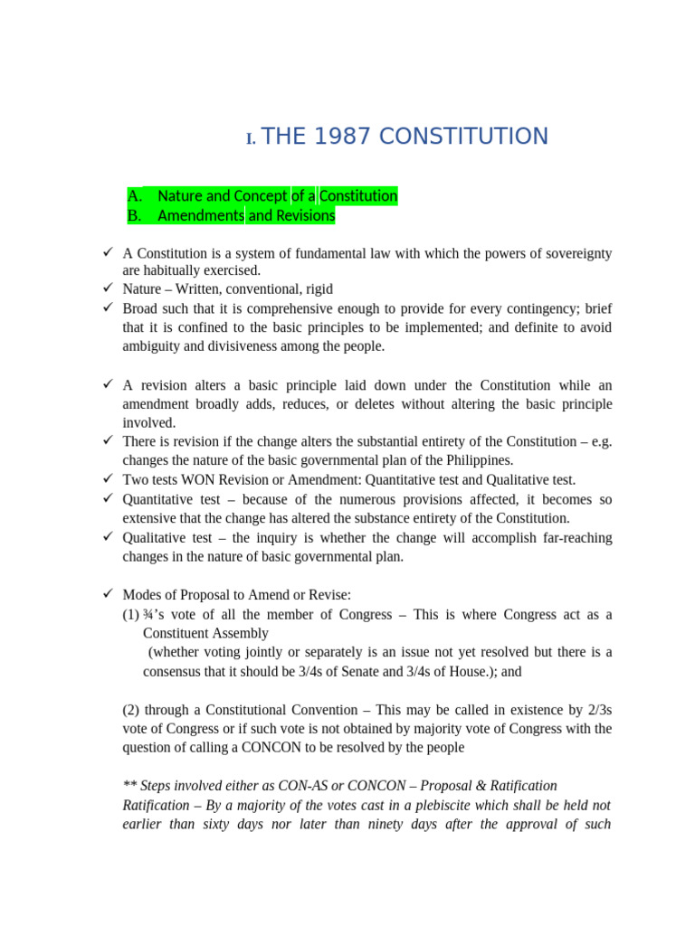 Amendments vs Revisions in Constitution | PDF | Constitutional ...