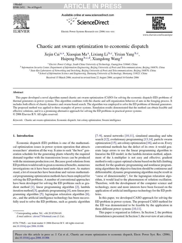 Chaotic ant swarm optimization to economic dispatch | PDF ...