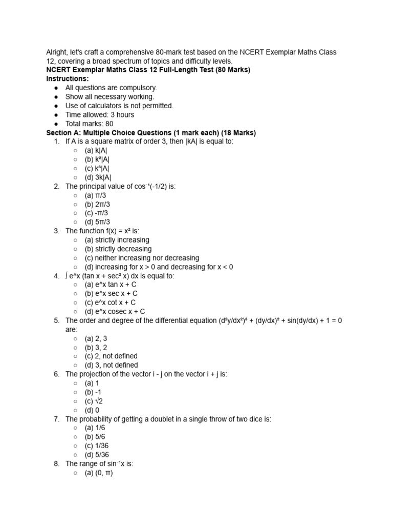 80-Mark Maths Test Overview | PDF