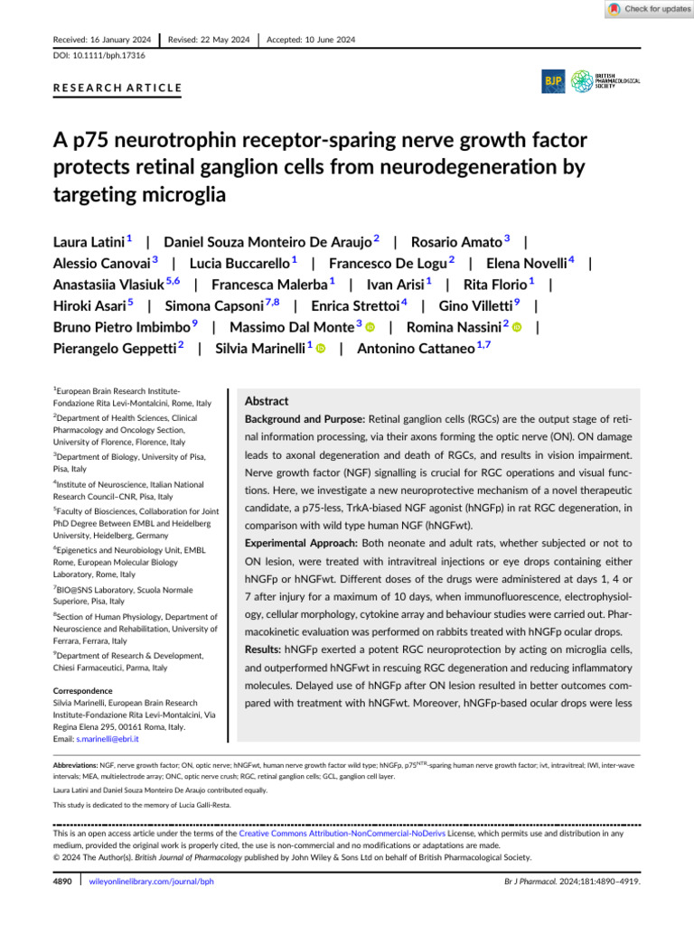 A p75 Neurotrophin Receptor Sparing Nerve Growth Factor Protects ...