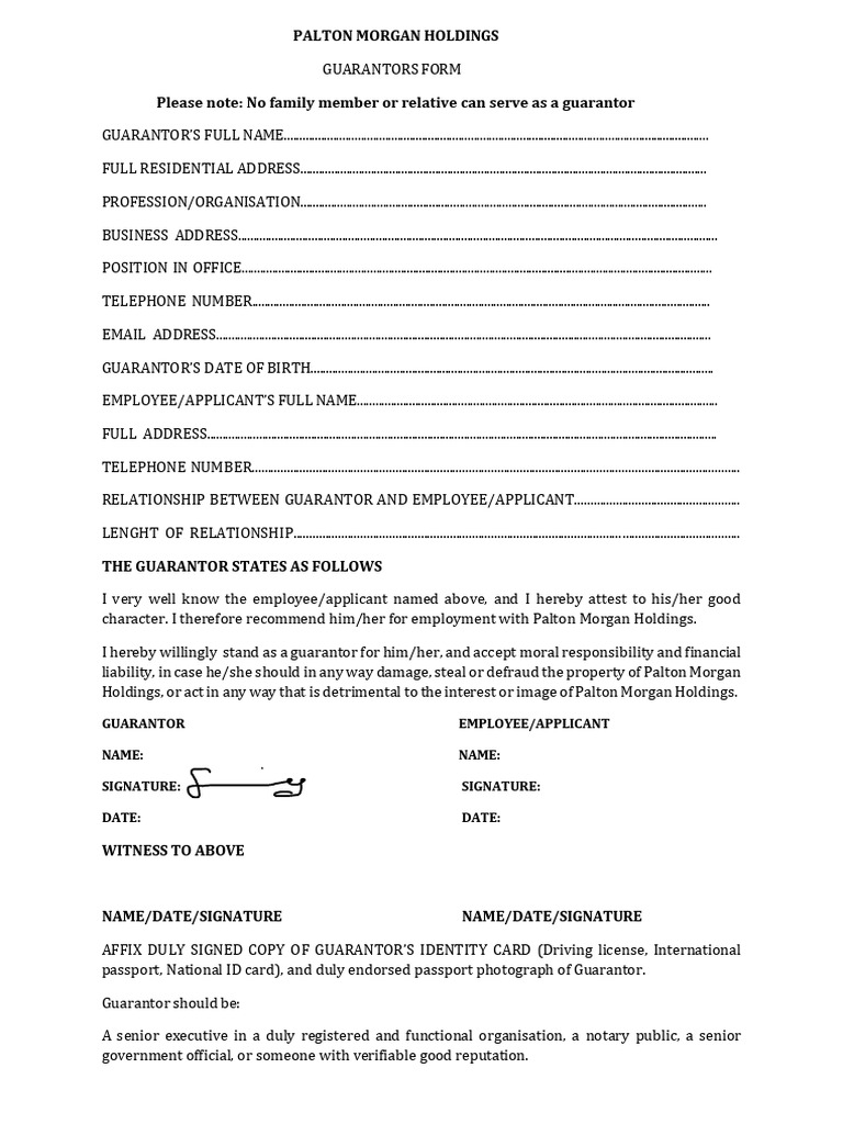 Updated Guarantor's Form - Filled. | PDF | Identity Document | Applications Of Cryptography
