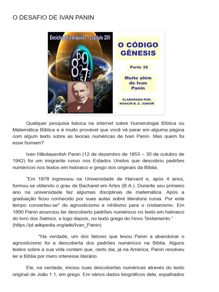 Desafios Numéricos de Ivan Panin | PDF | Novo Testamento | Evangelho de ...