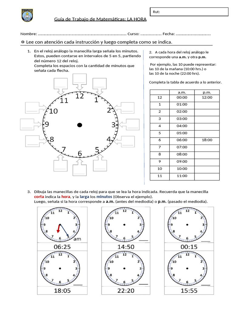 Actividades de Matemáticas: La Hora | PDF