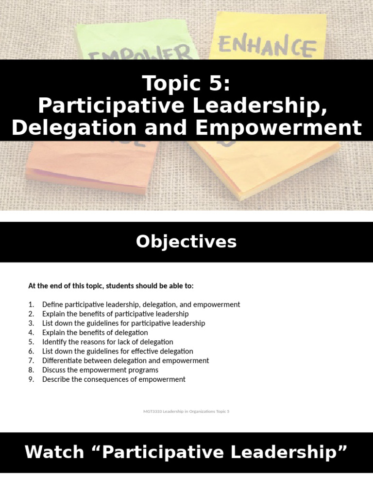Participative Leadership & Delegation Guide | PDF | Leadership ...