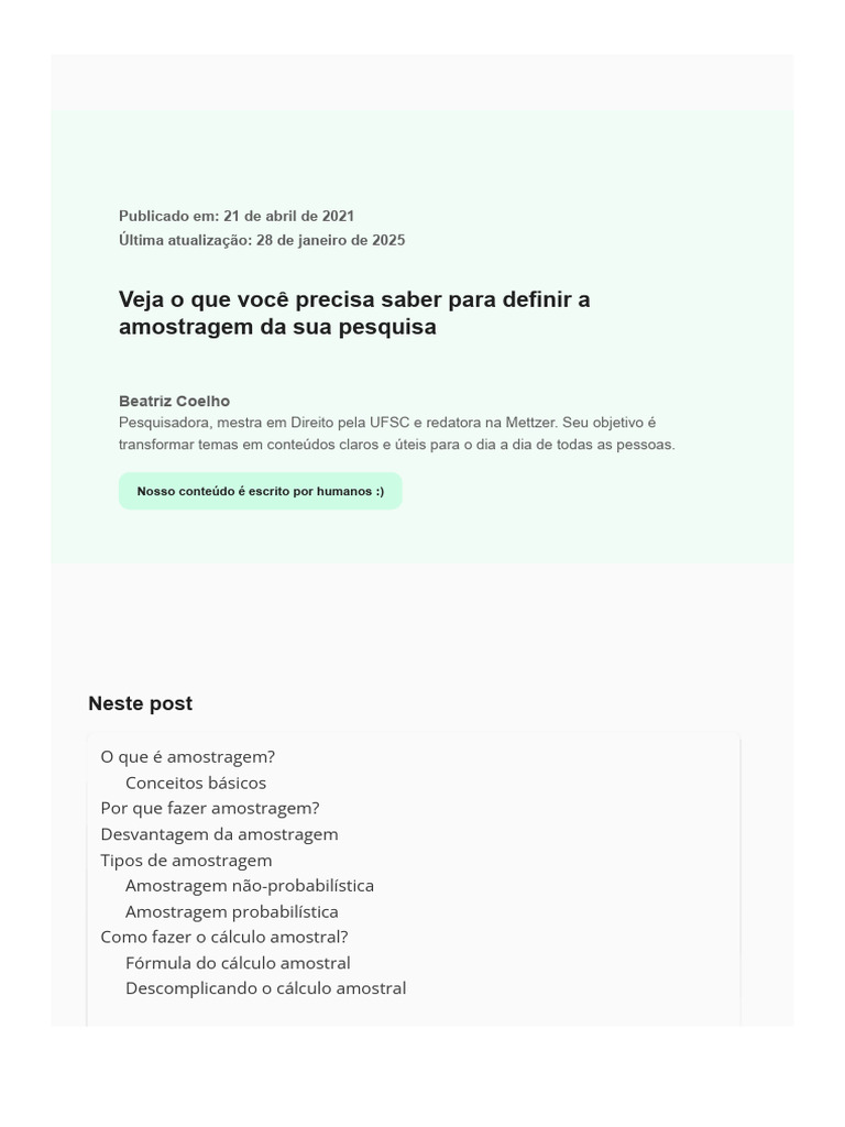 Amostragem - O Que É e Como Fazer o Cálculo Amostral? | PDF ...