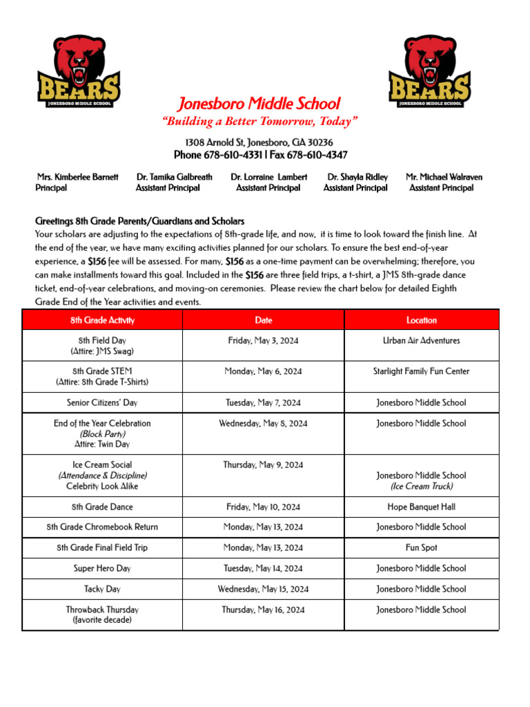FINAL VERSION: JMS 8th Grade End of The Year Events | PDF
