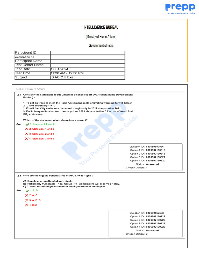 IB ACIO Grade II Executive Official Paper Held On 17 Jan 2024 Shift 2 | PDF