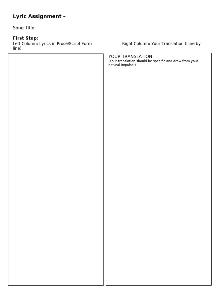 Lyric Assignment - Blank Template | PDF