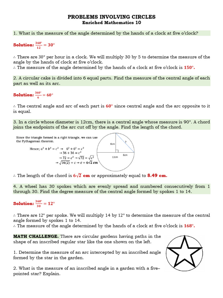 Circle Problems and Solutions for Class 10 | PDF