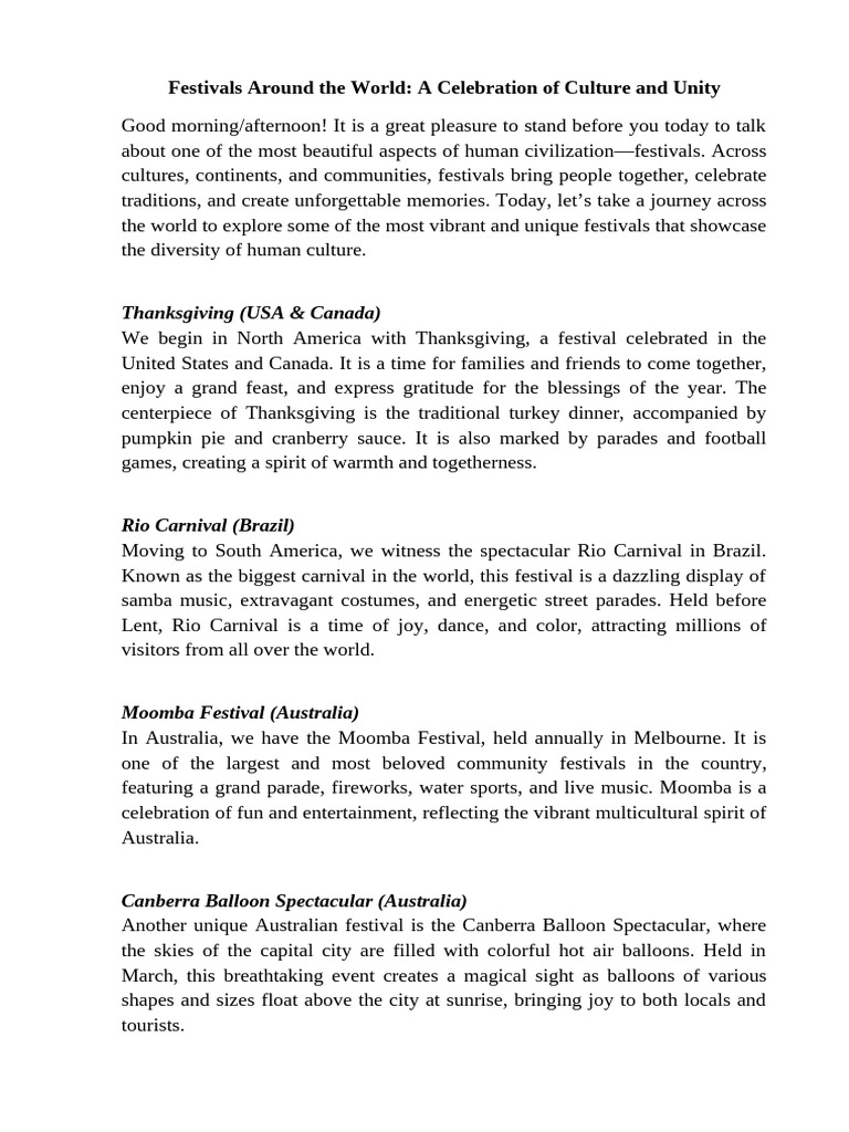 Festivals Around The World | PDF | Carnival