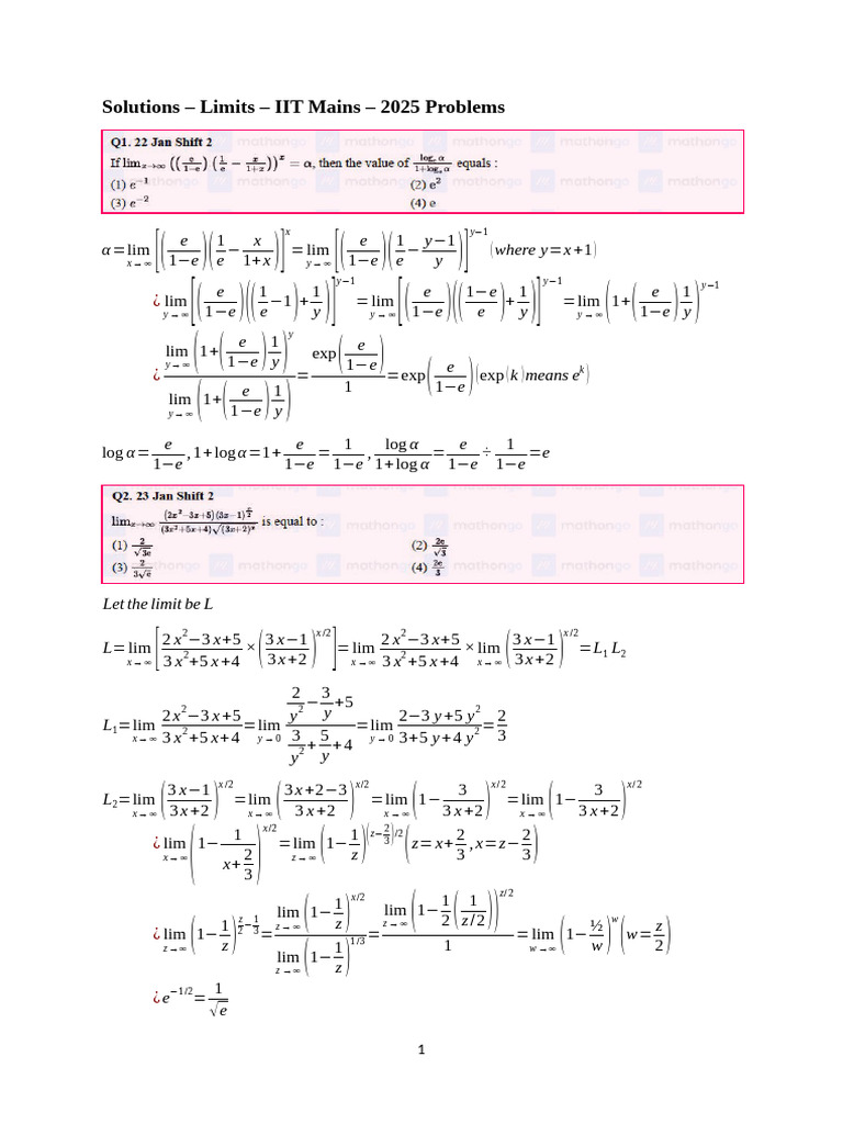 IIT Maths 2025 Limits Solution | PDF
