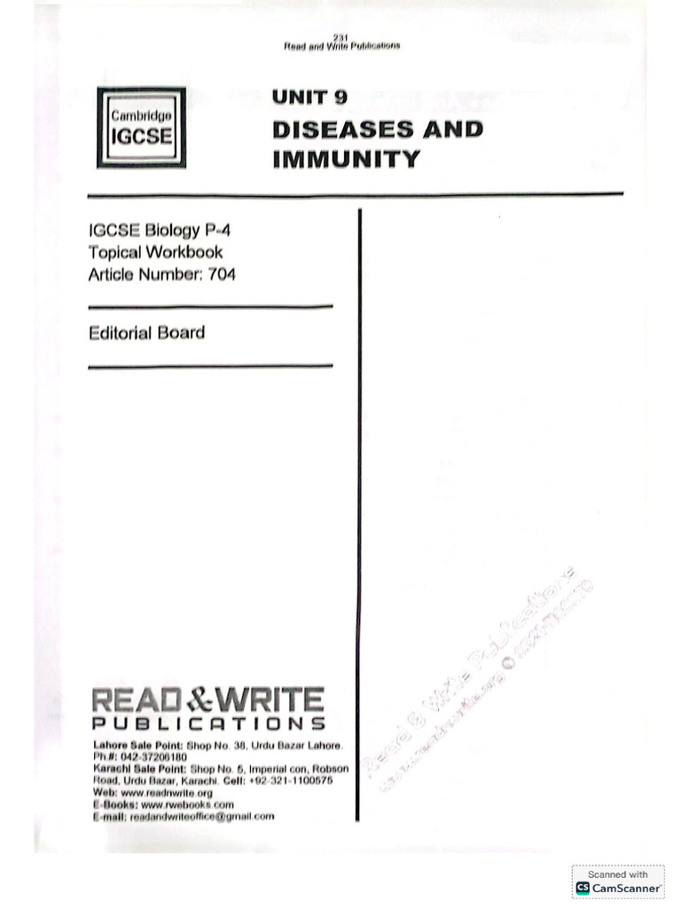 IGCSE Biology Diseases and Immunity Topical Questions | PDF