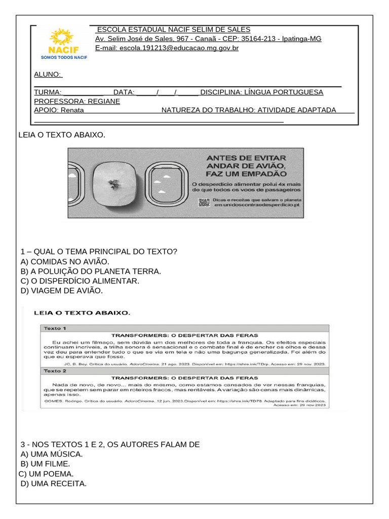 Ativ. Adap. Português | PDF