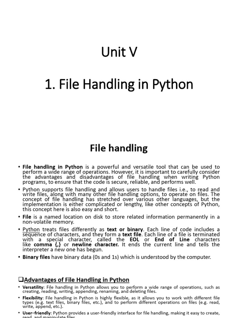 Unit V 1.FileHandling in Python (NEP) | PDF | Computer File | Text File