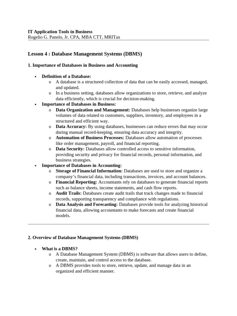 Lesson 4 Database Management and Macro Programming | PDF | Databases ...