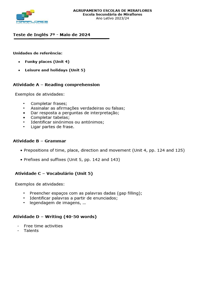 Informação Prova 7º Maio 24 | PDF