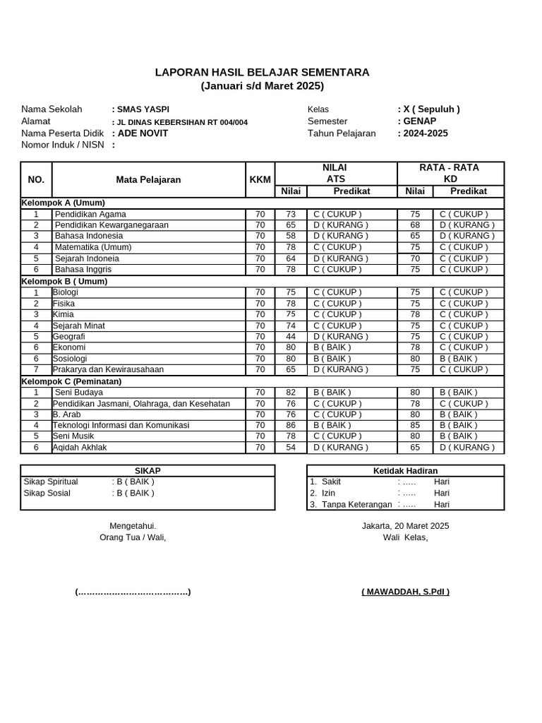 Rapot Ats 2025 Terbaru | PDF