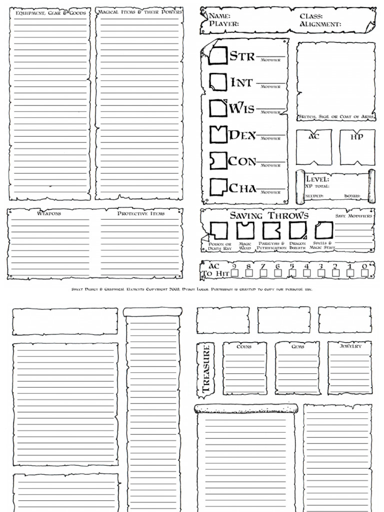 Dysons Folder Style BX Character Sheet - Kopia | PDF