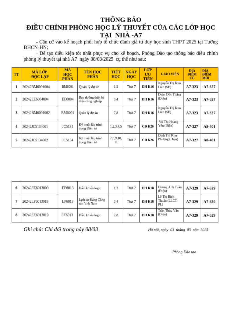Thongbaochuyenphong Khu A 030325 | PDF