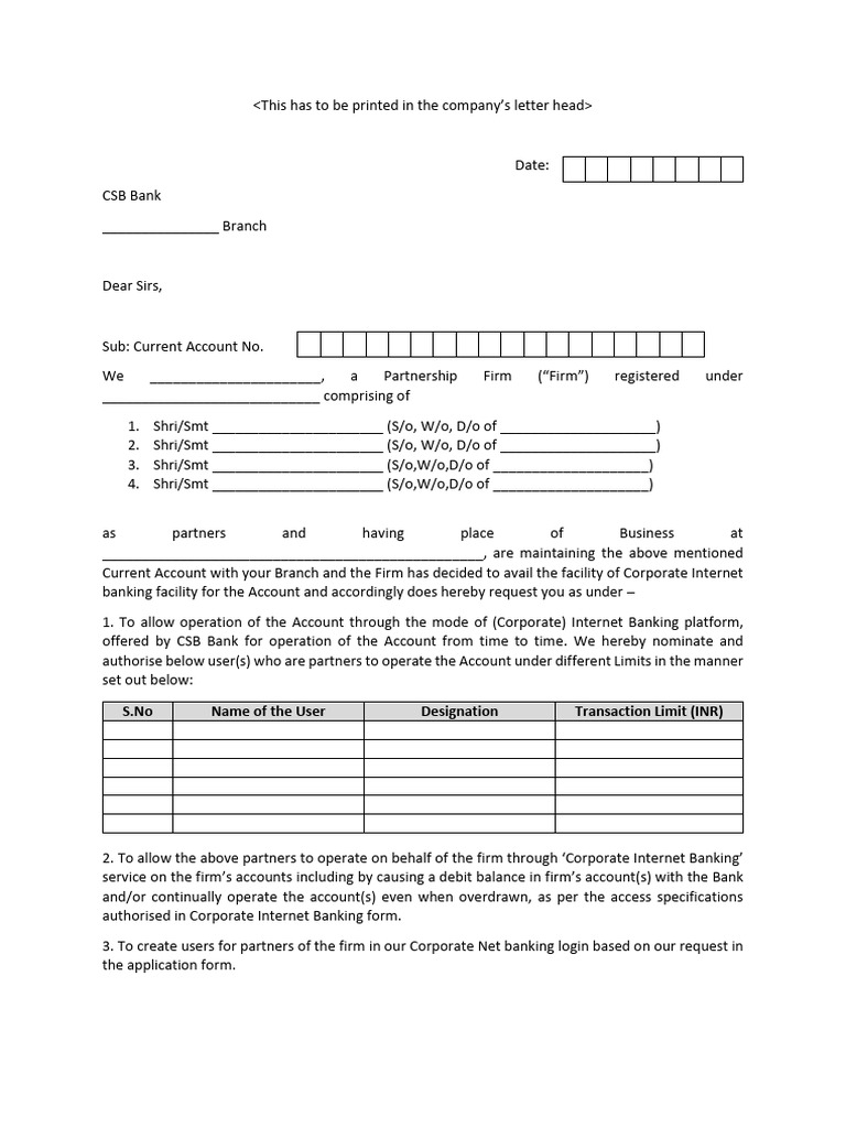 Partnership Resolution - Letter Sample Format | PDF | Transaction ...