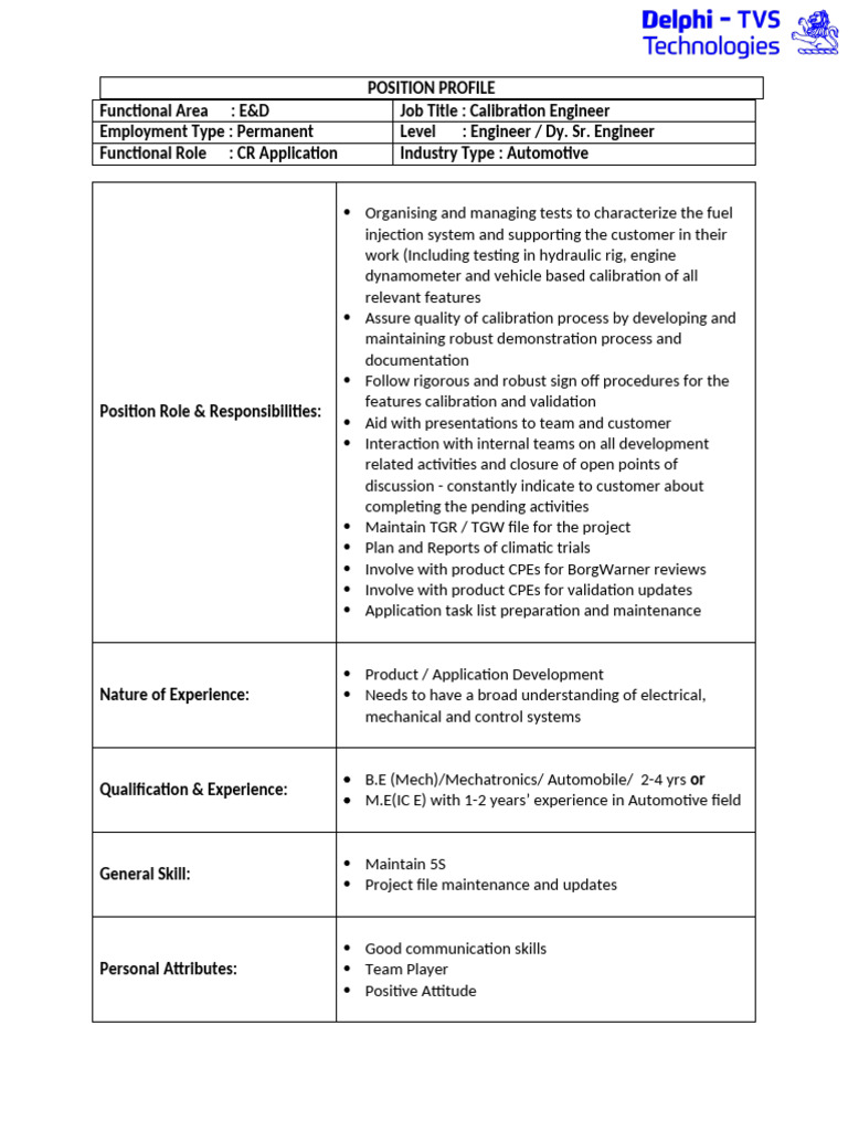 Calibration Engineer Job Overview | PDF