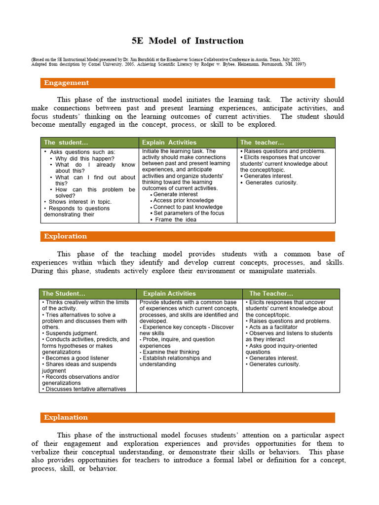 5E Model of Instruction | PDF | Knowledge | Learning