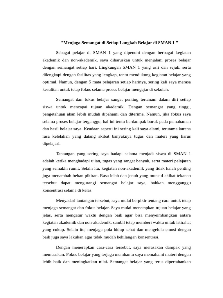 Esai Reflektif Menjaga Semangat Belajar | PDF
