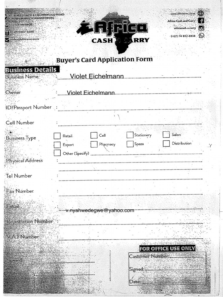 Cash N Carry Form | PDF